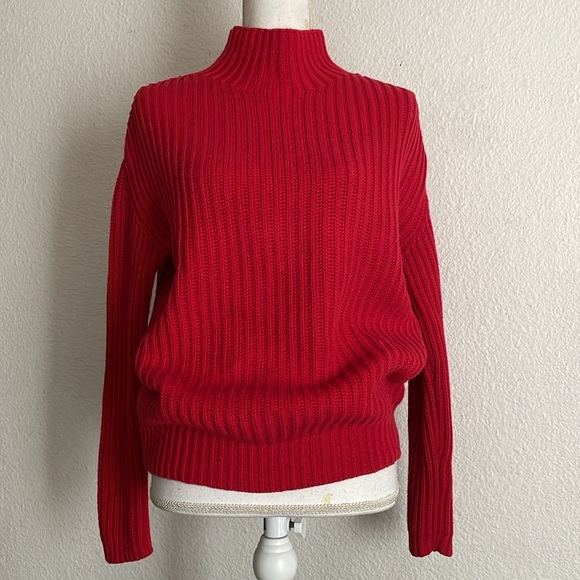 GAP | Sweaters | Gap Red Ribbed Knit Sweater Funnel Neck | Poshmark